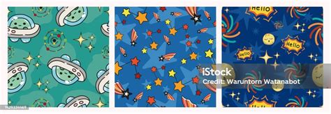 우주 은하 별 빛 Ufo 외계인 낙서 만화 패턴 귀여운에 대한 스톡 벡터 아트 및 기타 이미지 귀여운 우주 비행사 개체 그룹 Istock