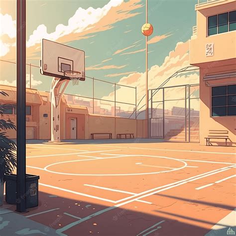 Premium Photo Basketball Court In Summer In Anime Style