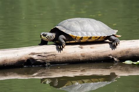 Premium Photo A Turtle On A Log In A Pond