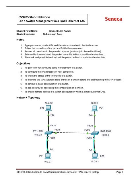 Csn205 Static Networks Lab 1 Switch Management In A Small Ethernet Lan