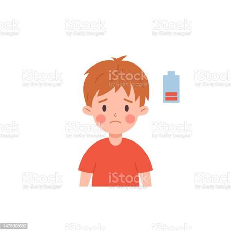 피로 독감 증상 플랫 스타일 벡터 일러스트 레이 션을 갖는 아이 소년 감기와 독감에 대한 스톡 벡터 아트 및 기타 이미지