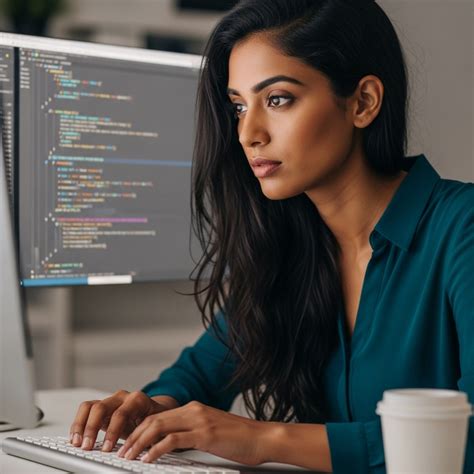 Female Programmer With Dark Hair And Eyes Coding Genius Ai Art