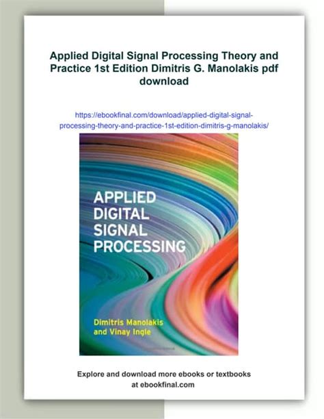 Applied Digital Signal Processing Theory And Practice 1st Edition Dimitris G Manolakis Pdf