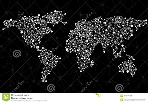 Abstract Polygonal World Map With Dots And Lines Stock Vector
