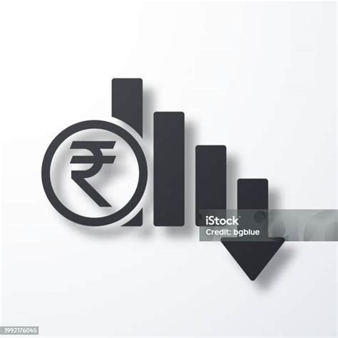 Indian Rupee Rate Decrease Icon With Shadow On White Background Stock
