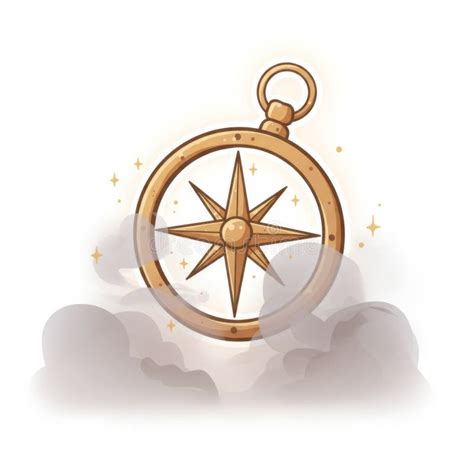 Golden Compass With Eight Pointed Star Surrounded By Ethereal Clouds