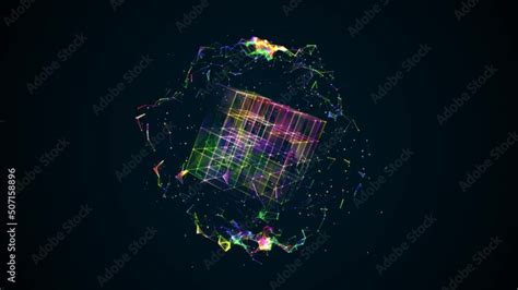 Stockvideon Animated Intro Neon Cube Symbol In Sphere Rotating Matrix