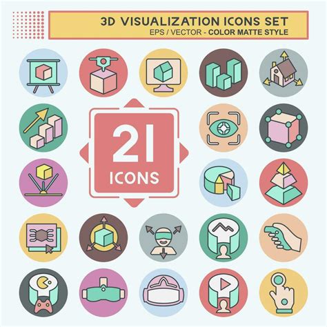 Icon Set 3d Visualization Related To 3d Visualization Symbol Color Mate Style Simple Design
