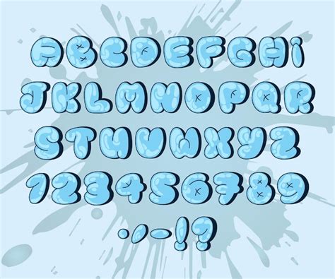 그래피티 버블 알파 파란색 만화 글자 프리미엄 벡터