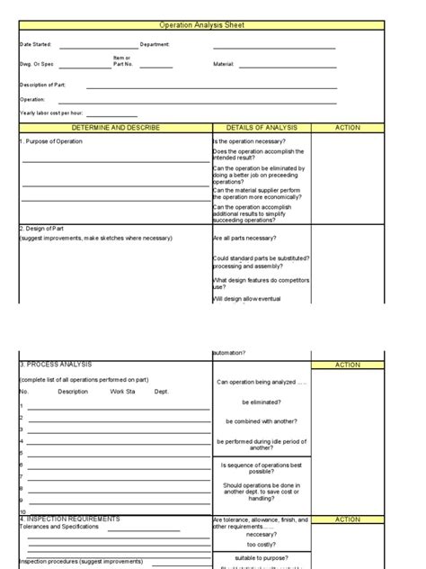 Operation Analysis Sheet Determine And Describe Details Of Analysis Action Pdf Automation