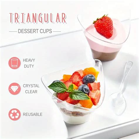 Bpa 프리 재사용 플라스틱 디저트 컵 스푼 포함 4개 35oz 삼각형 벨 모양 시음 세트 재활용 가능한 Temu