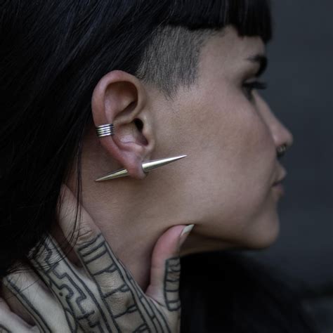 Hoxton Silver Double Spikes Earrings Spike Fake Gauge Earrings Silver