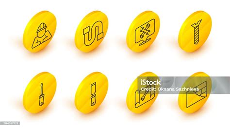 세트 라인 벽돌 그래프 용지 및 렌치 Rasp 금속 파일 드라이버 금속 나사 위치 산업 파이프 및 빌더 아이콘 벡터 3차원 형태에 대한 스톡 벡터 아트 및 기타 이미지