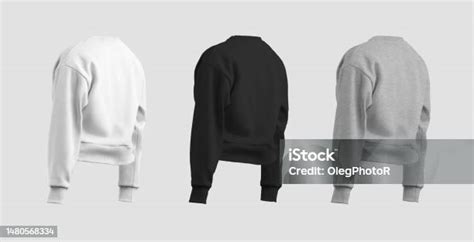 흰색 검은색 헤더 크롭 스웨트셔츠 모형 3d 렌더링 뒷모습 세련된 스트리트웨어 배경에 격리 집합 0명에 대한 스톡 사진 및 기타 이미지 Istock