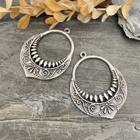 2 Antique Silver Plated Pewter Earring Findings Boho Jewelry Parts