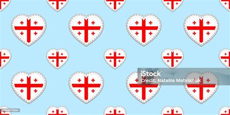 조지아 국기 완벽 한 패턴입니다 벡터 그루지야어 Stikers를 플래그입니다 사랑 하트 기호 언어 코스 스포츠 페이지 여행