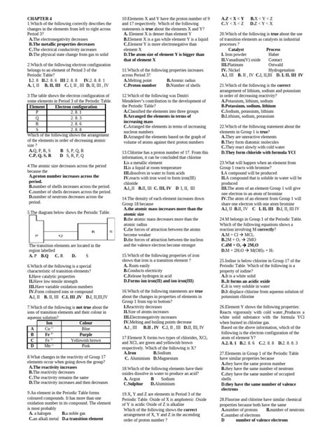 Chapter4 Periodic Table Exercise Pdf