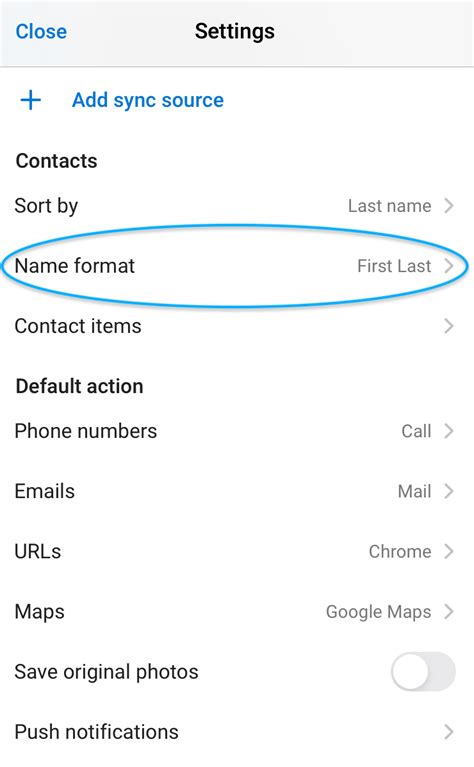 Changing The Contacts Name Format First Last Contacts