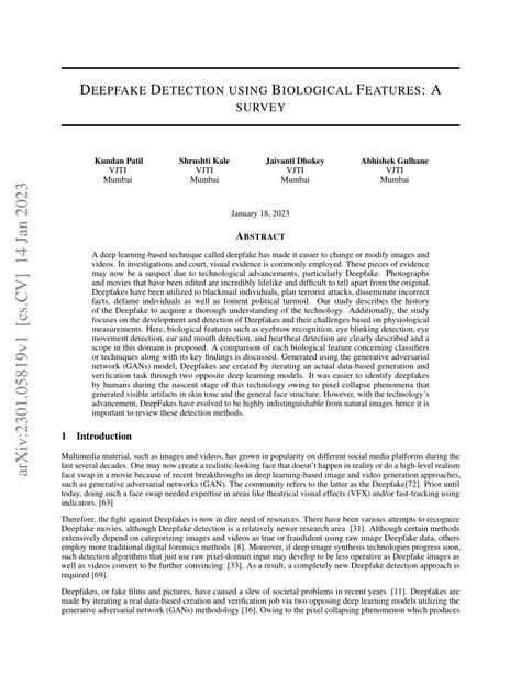 Pdf Deepfake Detection Using Biological Features A Survey