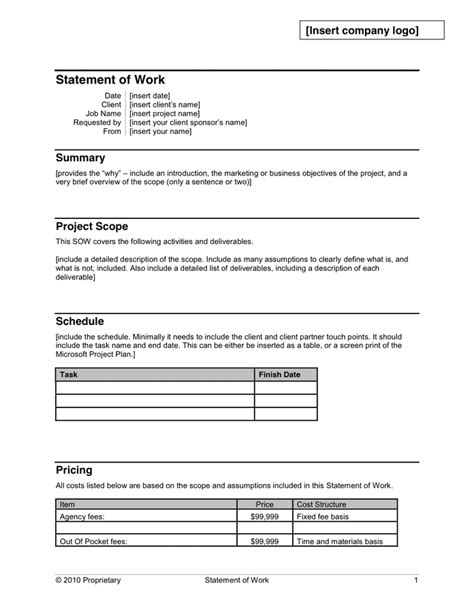 Statement Of Work Template Download Free Documents For Pdf Word And