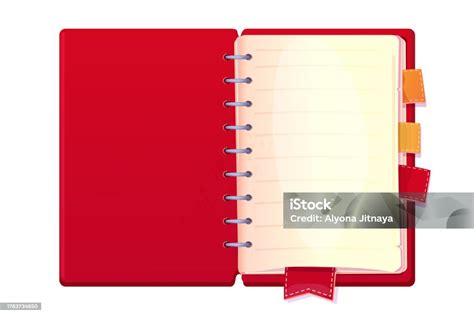 일기 흰색 배경에 격리된 만화 스타일의 상위 보기로 된 메모장 책갈피와 나선형 일일 플래너로 예약하십시오 벡터 그림 가리기에 대한 스톡 벡터 아트 및 기타 이미지 Istock