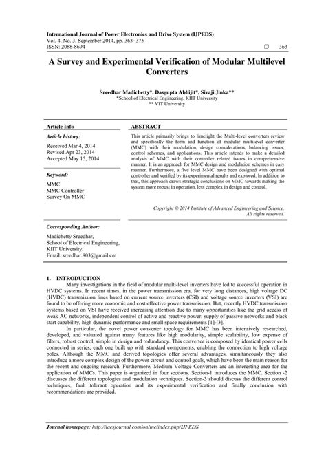 Pdf A Survey And Experimental Verification Of Modular Multilevel