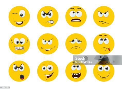 라운드 추상 만화 다양한 감정을 가진 얼굴 만화 그리기 스타일입니다 다른 다채로운 캐릭터 평면 디자인 손으로 그린 트렌디 한 벡터 그림입니다 사람 얼굴에 대한 스톡 벡터