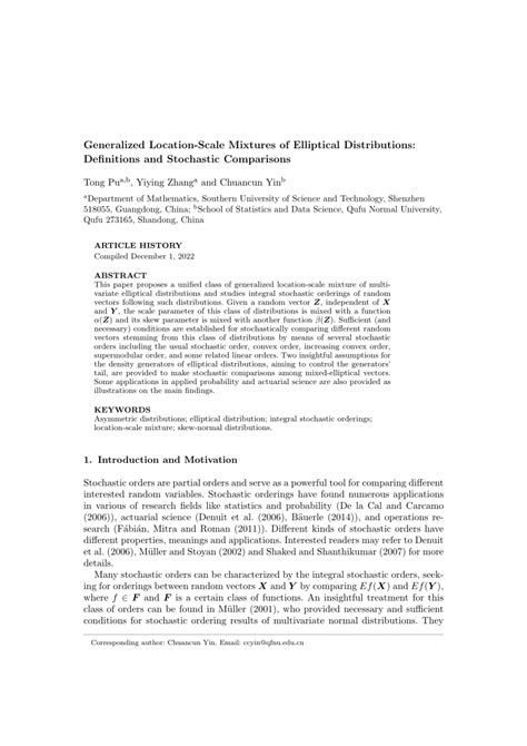 Pdf Generalized Location Scale Mixtures Of Elliptical Distributions