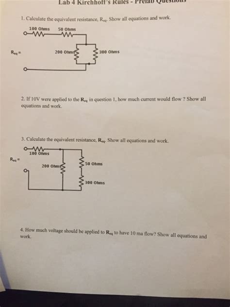 Solved Lab Kirchhoff S Rules Prelab Questions Calculate Chegg
