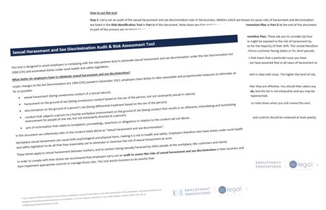 Sexual Harassment And Sex Discrimination Audit Risk Assessment Tool Employment Innovations