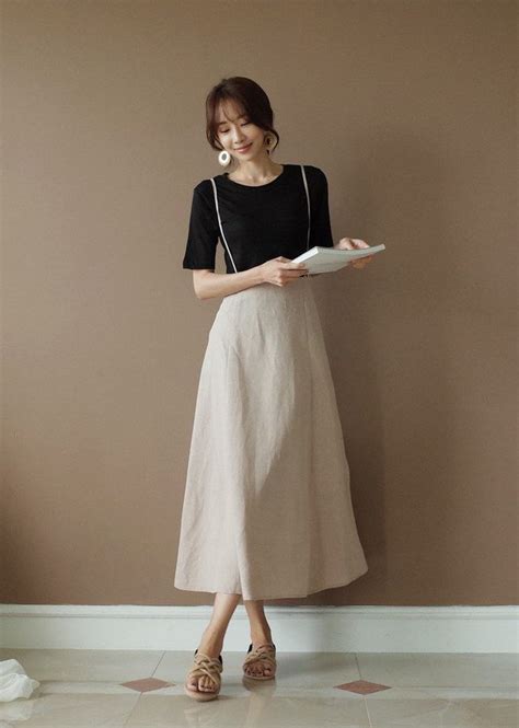 서스펜더 린넨 스커트 어바웃썸 패션 스타일 스커트 실루엣