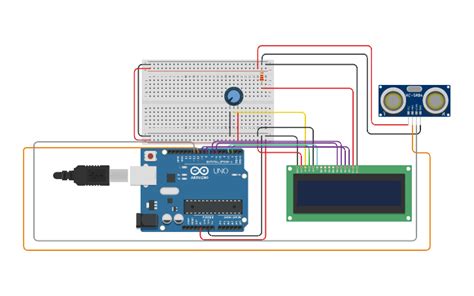 Circuit Design Modul De Afisaj Distanta Cu Senzor Ultrasonic Si Lcd1602 Tinkercad