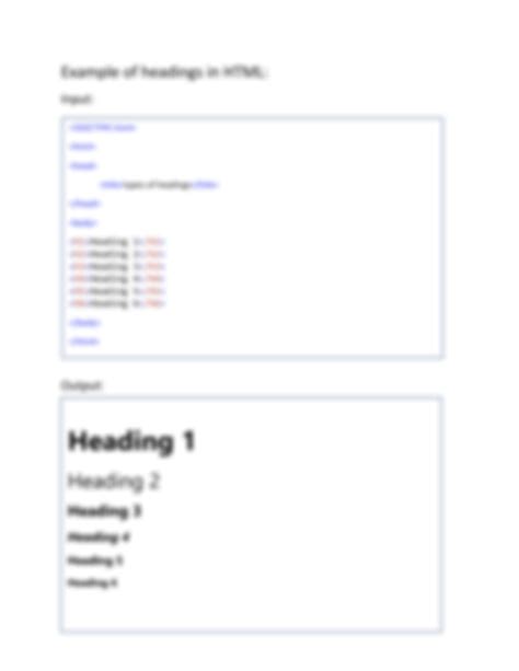 SOLUTION What Is Meant By Headings In Html And There Types And Example Showing How It Is Work