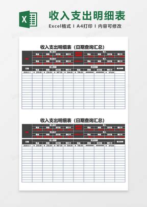收入支出明细表Excel表格模板下载 熊猫办公