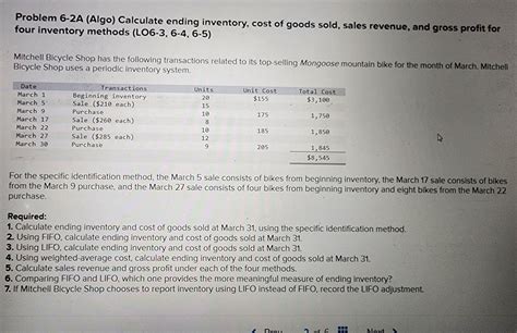 solved problem 6 2a algo ﻿calculate ending inventory cost