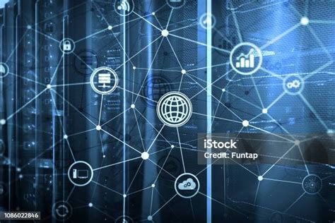 것 들 개념의 정보 통신정보 및 통신 기술 및 Iot인터넷 서버 룸 배경에 아이콘으로 다이어그램입니다 데이터 센터 배경입니다 0명에 대한 스톡 사진 및 기타 이미지 Istock