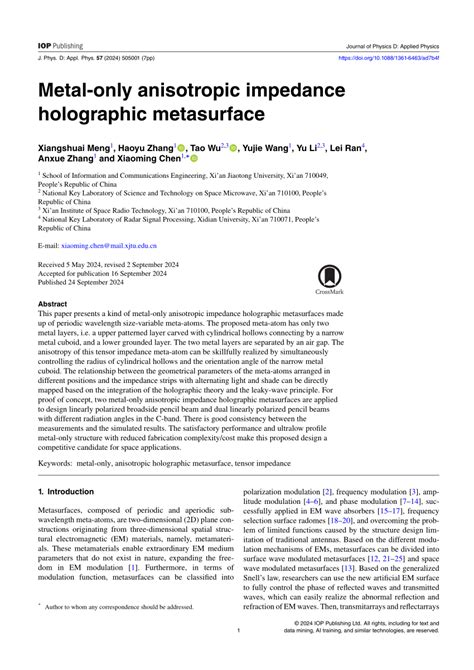 Metal Only Anisotropic Impedance Holographic Metasurface Request Pdf