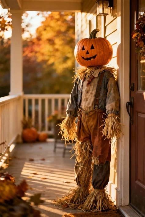 Scare Crow With Pumpkin Halloween Decor Front Porch Fall Scarecrows