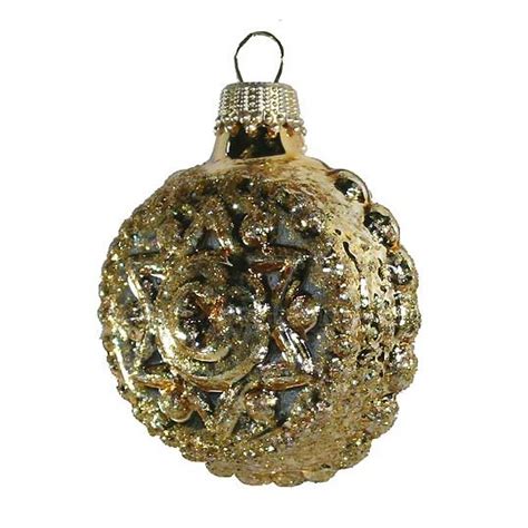 Shiny Gold Blown Glass Glittered Star And Flower Ornament ~ Germany
