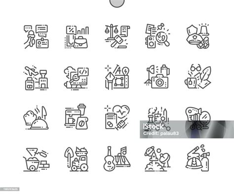 직업 잘 만들어진 픽셀 완벽한 벡터 얇은 라인 아이콘 30 웹 그래픽 및 응용 프로그램을위한 그리드 2x 간단한 최소한의 그림 경찰관에 대한 스톡 벡터 아트 및 기타 이미지