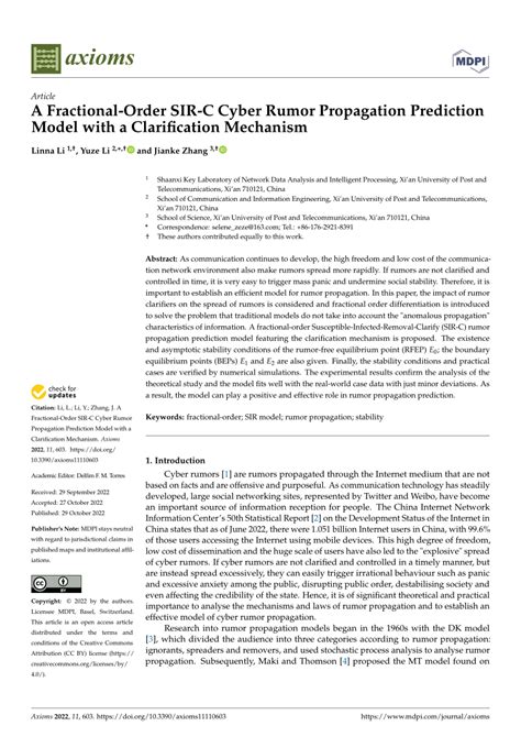 Pdf A Fractional Order Sir C Cyber Rumor Propagation Prediction Model