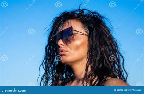 Beautiful Female Fashionable Girl In Trendy Glasses Female Enjoy The