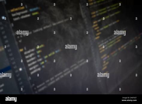 CSS Hello World Code On Screen Blurry Background Image Stock Photo Alamy