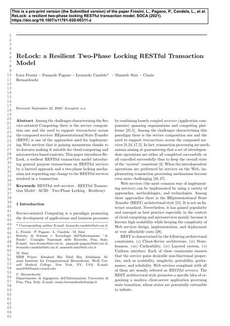 Pdf Relock A Resilient Two Phase Locking Restful Transaction Model