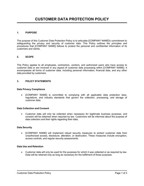 Customer Data Protection Policy Template Free Word And Pdf