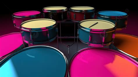 Colored Drums Set In Many Different Colors Background 3d Render Of