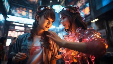 Premium Ai Image Two Japanese Girls Dancing With Each Other In