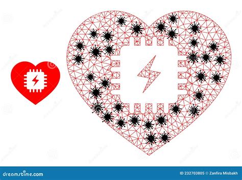 Polygonal Mesh Heart Pacemaker Pictograms With Infection Centers Stock Vector Illustration Of