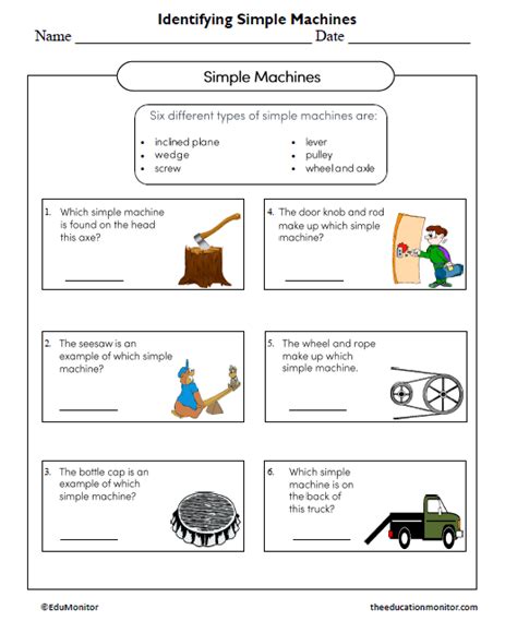 identifying simple machines science worksheet edumonitor science