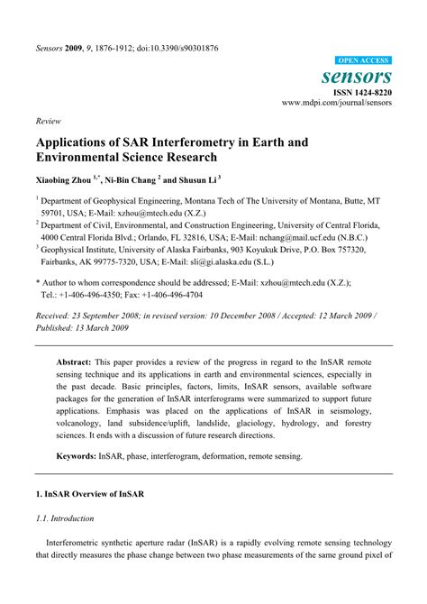 Applications Of Sar Interferometry In Earth And Environmental Science Research Docslib